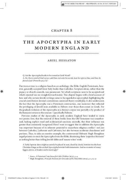 (PDF) The Apocrypha in Early Modern England