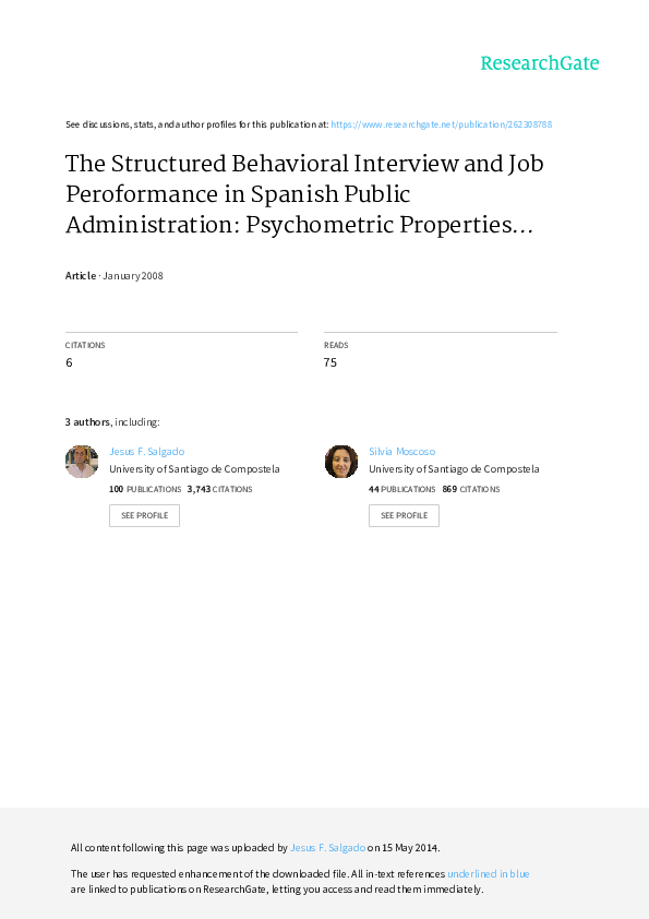 (PDF) The Structured Behavioral Interview and Job Peroformance in ...