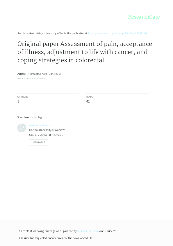 (PDF) Assessment of pain, acceptance of illness, adjustment to life ...
