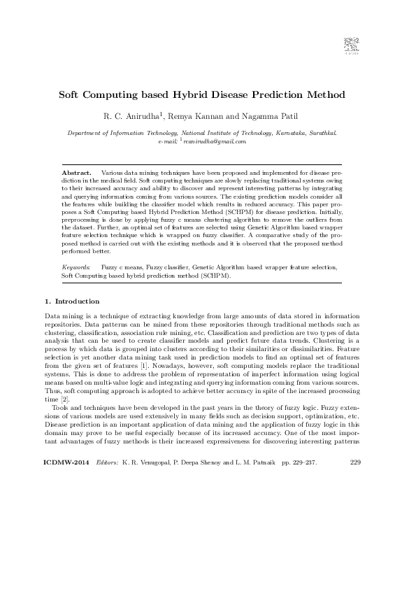 (PDF) Soft Computing based Hybrid Disease Prediction Method