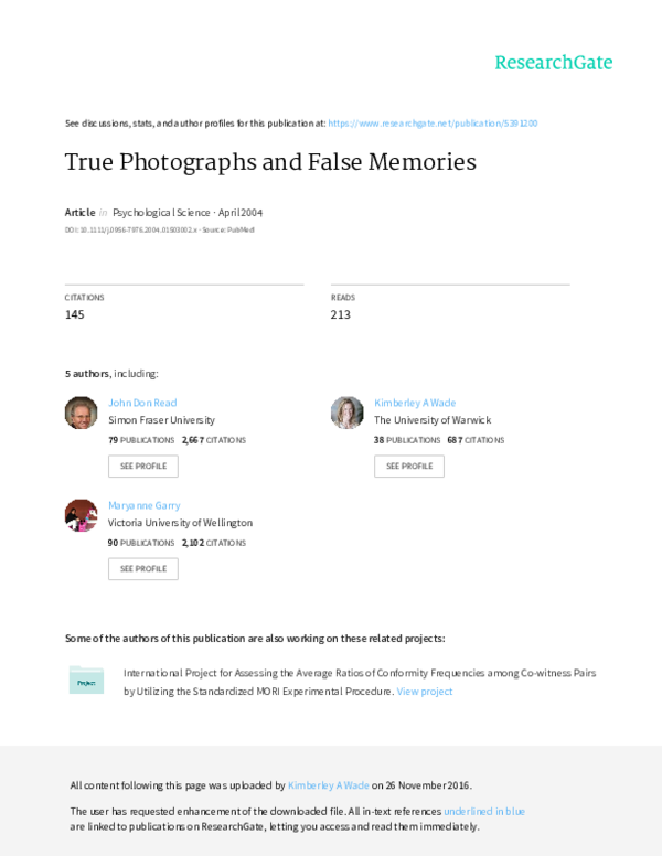(PDF) True Photographs and False Memories