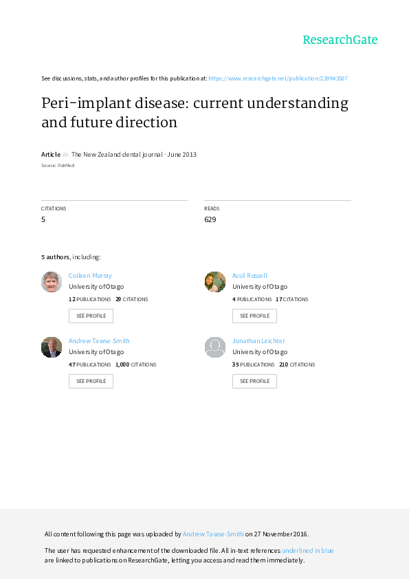 (PDF) Peri-implant disease: current understanding and future direction
