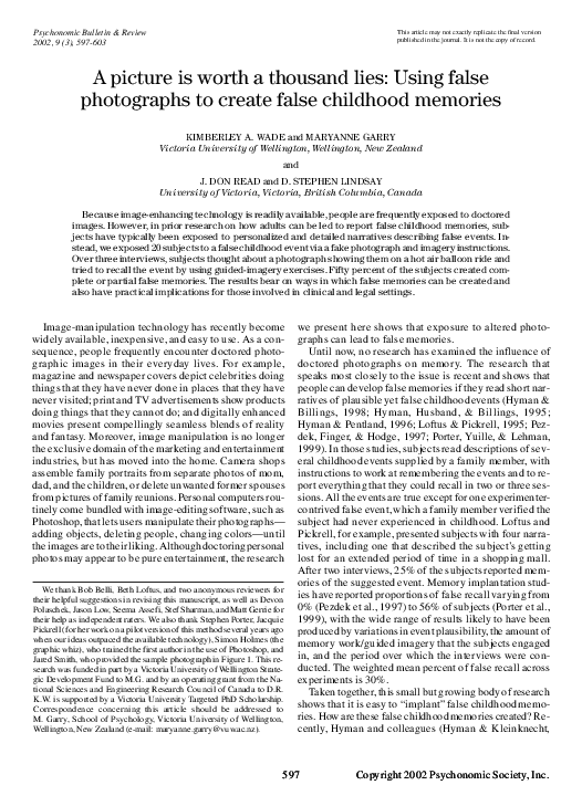 (PDF) A picture is worth a thousand lies: Using false photographs to create false childhood memories