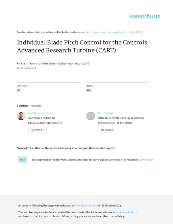 (PDF) Individual Blade Pitch Control for the Controls Advanced Research ...