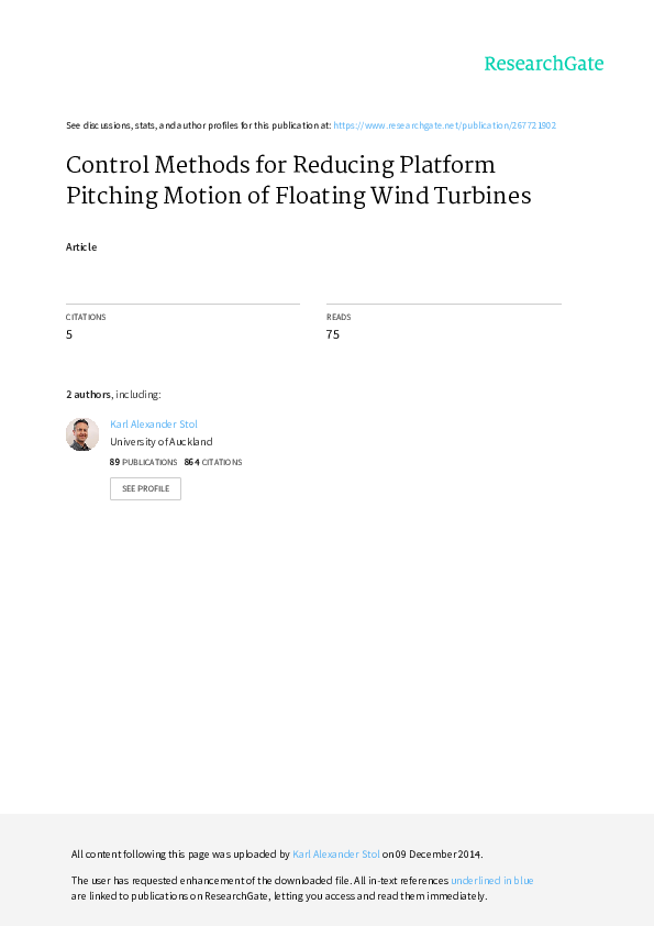 Pdf Control Methods For Reducing Platform Pitching Motion Of Floating Wind Turbines