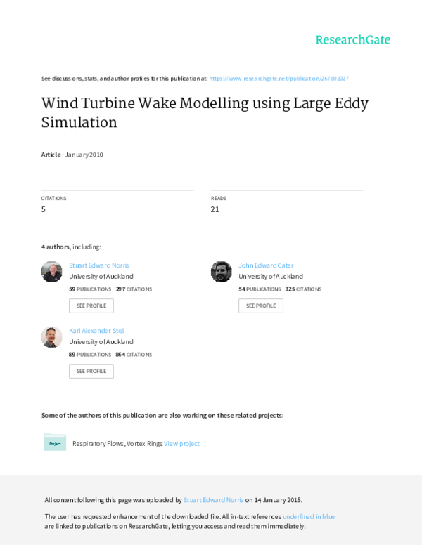 (PDF) Wind turbine wake modelling using large eddy simulation