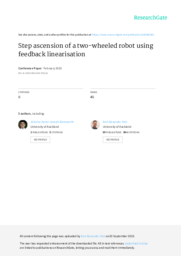 (PDF) Step ascension of a two-wheeled robot using feedback linearisation