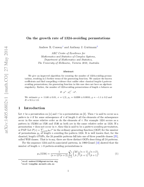 (PDF) On the growth rate of 1324-avoiding permutations