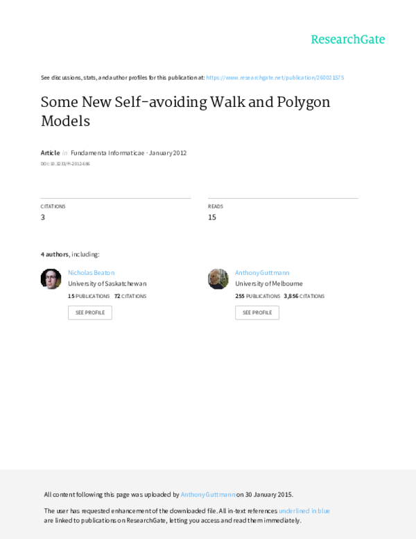 (PDF) Some new self-avoiding walk and polygon models