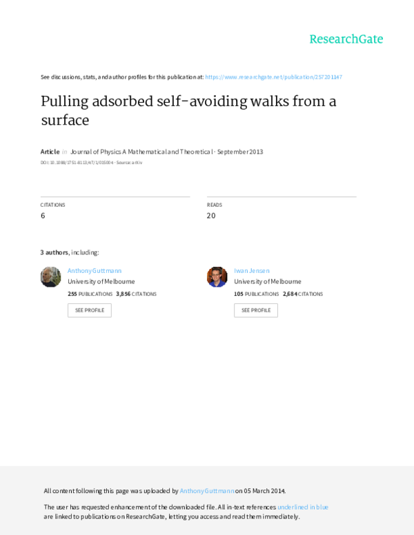 (PDF) Pulling adsorbed self-avoiding walks from a surface