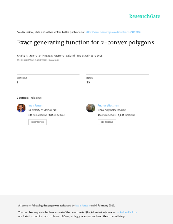 Pdf Exact Generating Function For 2 Convex Polygons