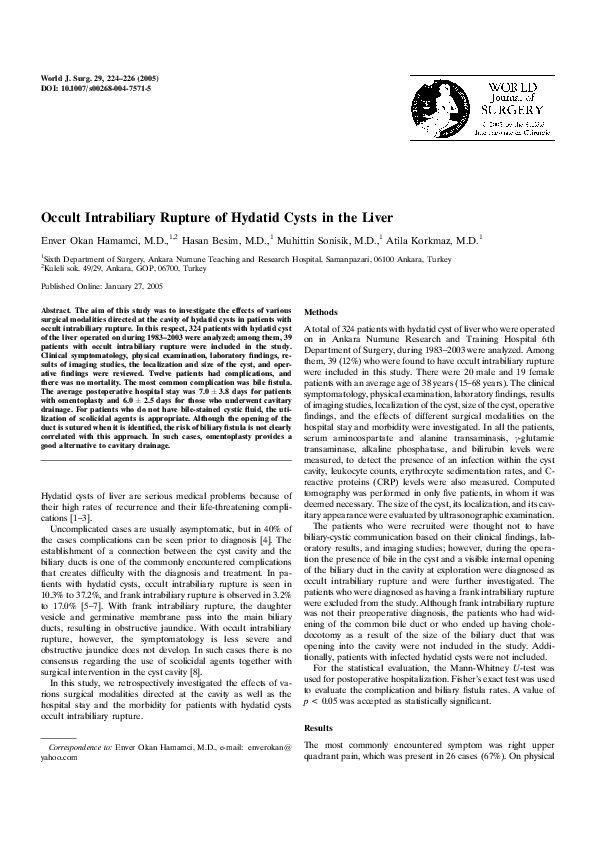 (PDF) Occult Intrabiliary Rupture of Hydatid Cysts in the Liver