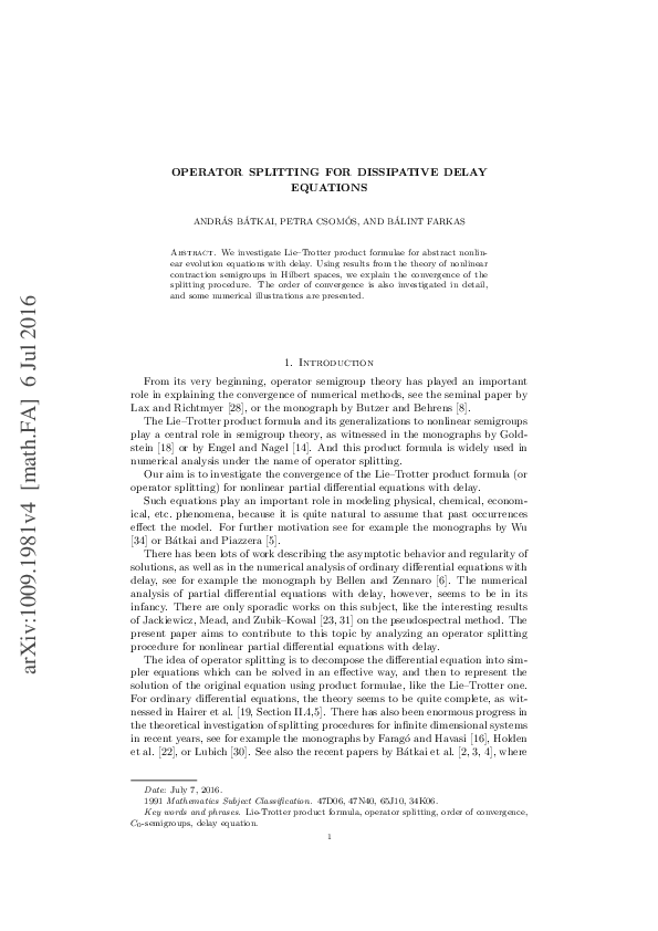 Pdf Operator Splitting For Nonlinear Delay Equations