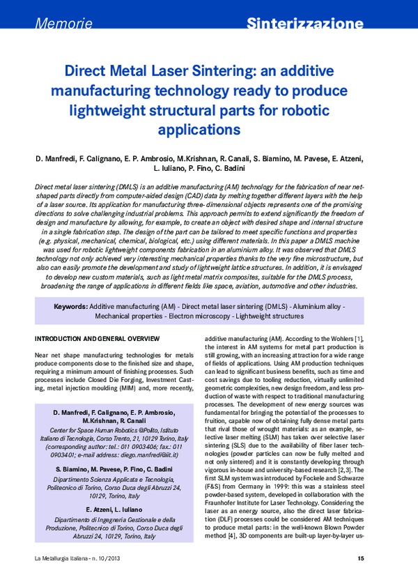 (PDF) Direct Metal Laser Sintering: an additive manufacturing ...