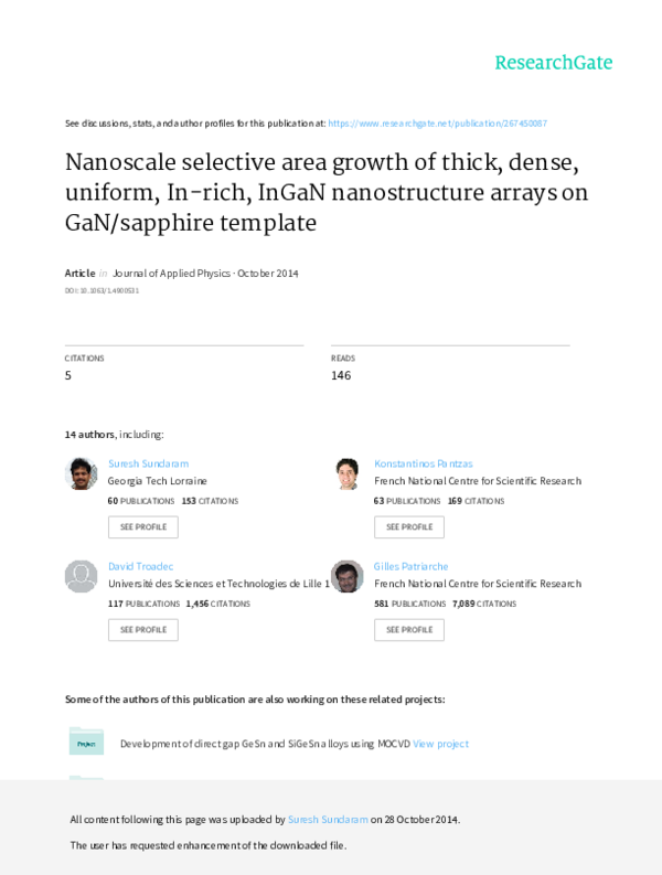 (PDF) Nanoscale selective area growth of thick, dense, uniform, In-rich, InGaN nanostructure ...