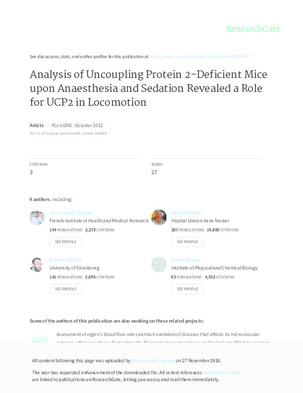 (PDF) UCP2's Role in Locomotion Under Anesthesia