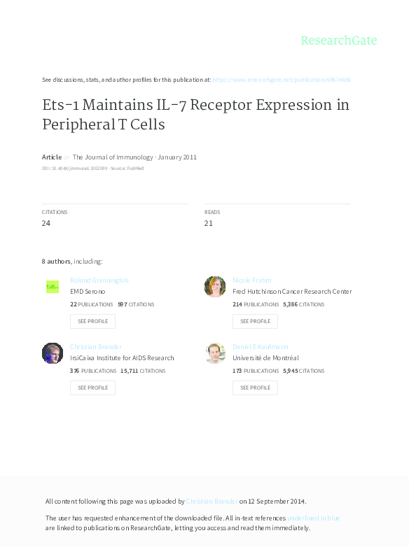 (PDF) Ets-1 Regulates IL-7 Receptor in T Cells