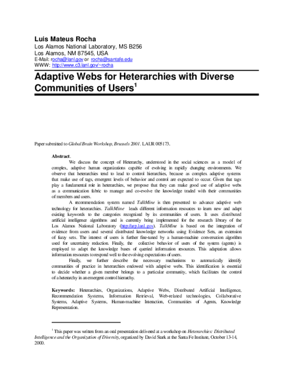 (PDF) Adaptive webs for heterarchies with diverse communities of users