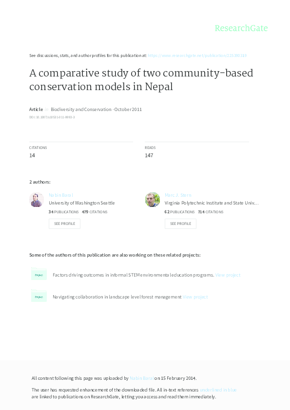 (PDF) A comparative study of two community-based conservation models in ...