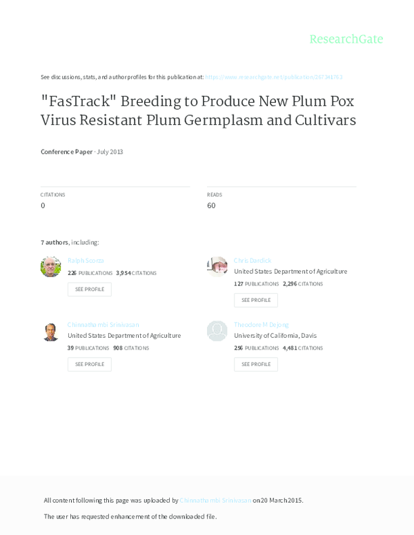(PDF) FasTrack" Breeding to Produce New Plum Pox Virus Resistant Plum ...