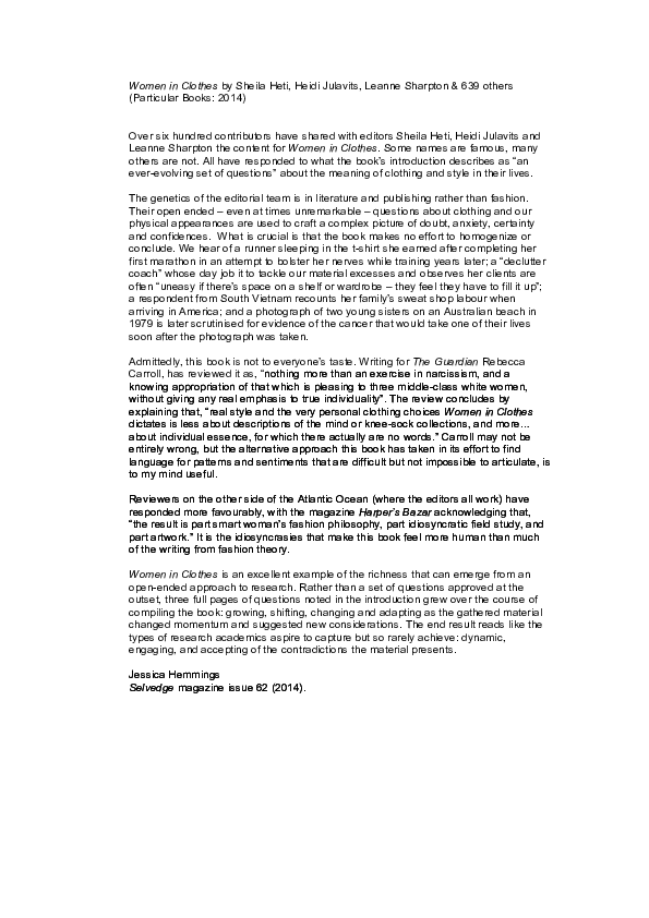 (PDF) Women in Clothes (book review)