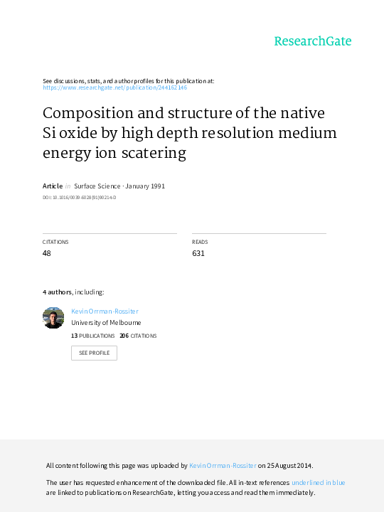 (PDF) Composition and structure of the native Si oxide by high depth ...