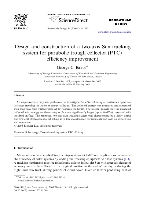 (PDF) Design and construction of a two-axis sun tracking system for parabolic trough collector ...
