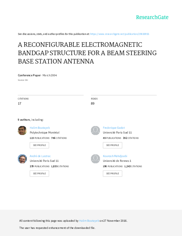(PDF) A Reconfigurable Electromagnetic Bandgap Structure for a Beam Steering Base Station Antenna