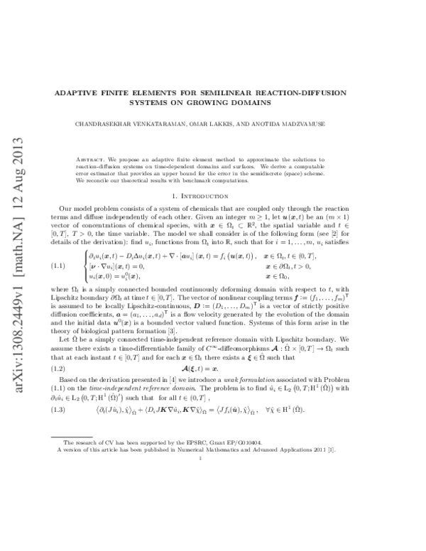 (PDF) Adaptive Finite Elements for Semilinear Reaction-Diffusion Systems on Growing Domains ...