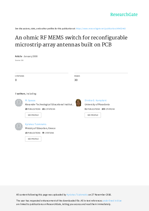 Pdf An Ohmic Rf Mems Switch For Reconfigurable Microstrip Array