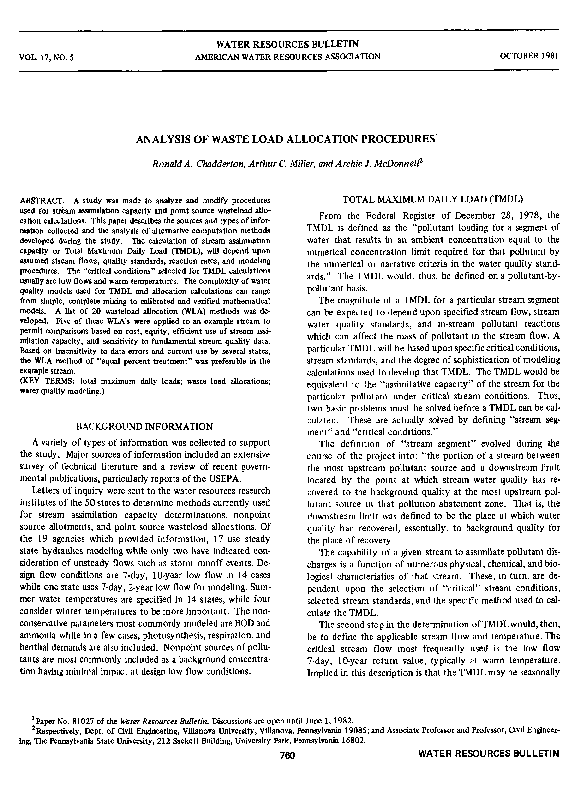 (PDF) Analysis of Waste Load Allocation Procedures
