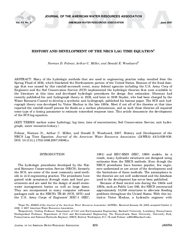 (PDF) History and Development of the NRCS Lag Time Equation