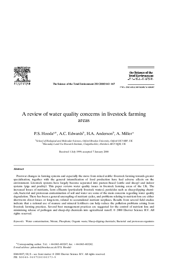 (PDF) A review of water quality concerns in livestock farming areas