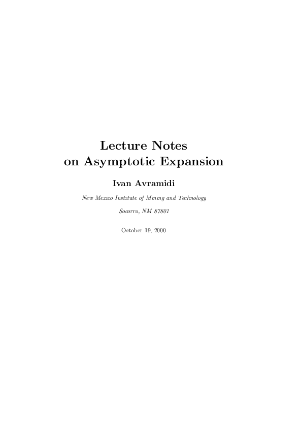 (PDF) Lecture notes on asymptotic expansion (PDF) Lecture notes on asymptotic expansion