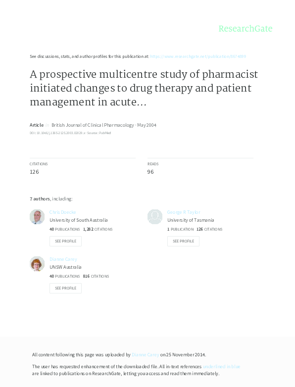 (PDF) A prospective multicentre study of pharmacist initiated changes ...