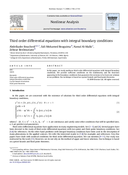 (PDF) Third order differential equations with integral boundary conditions