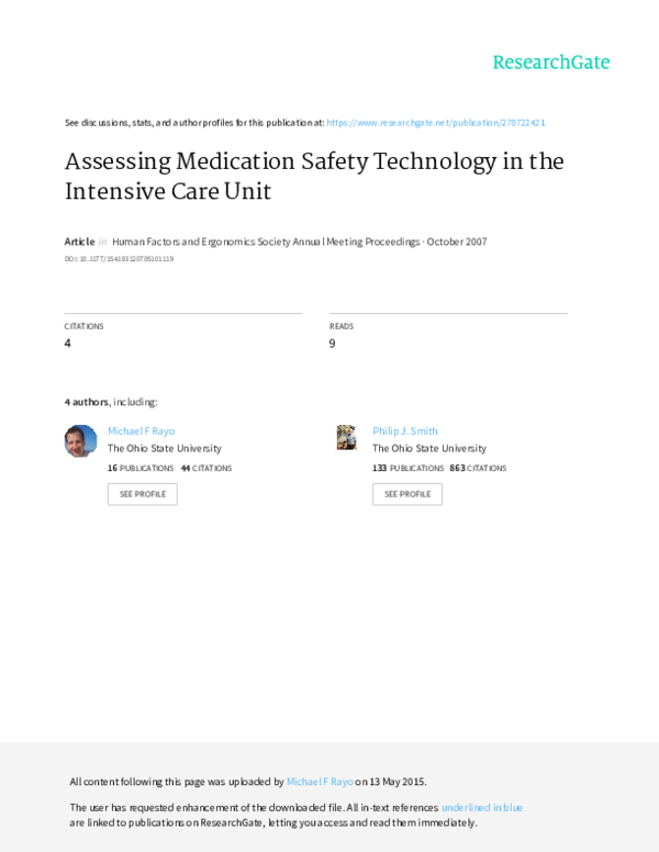 (PDF) Assessing medication safety technology in the intensive care unit