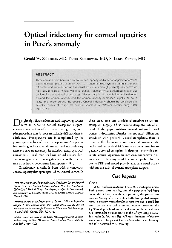 (PDF) Optical iridectomy for corneal opacities in Peter's anomaly