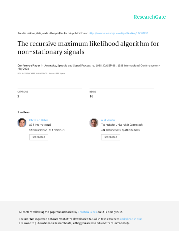 (PDF) The recursive maximum likelihood algorithm for non-stationary signals