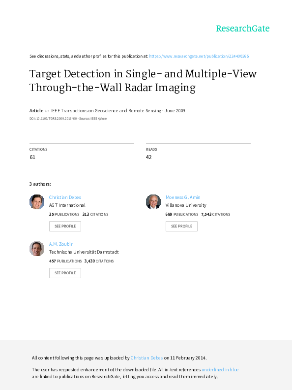 (PDF) Target detection in single-and multiple-view through-the-wall ...