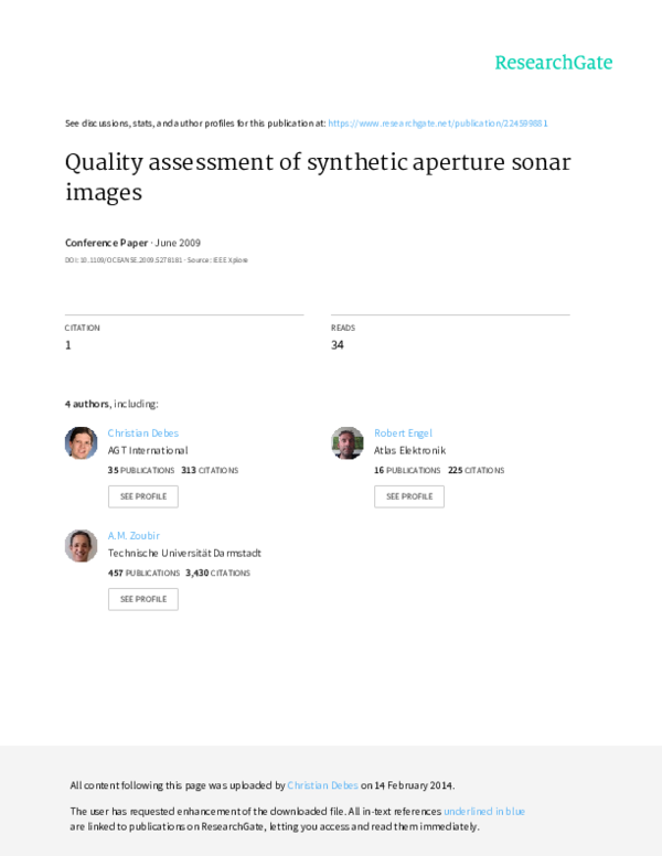 (PDF) Quality assessment of synthetic aperture sonar images