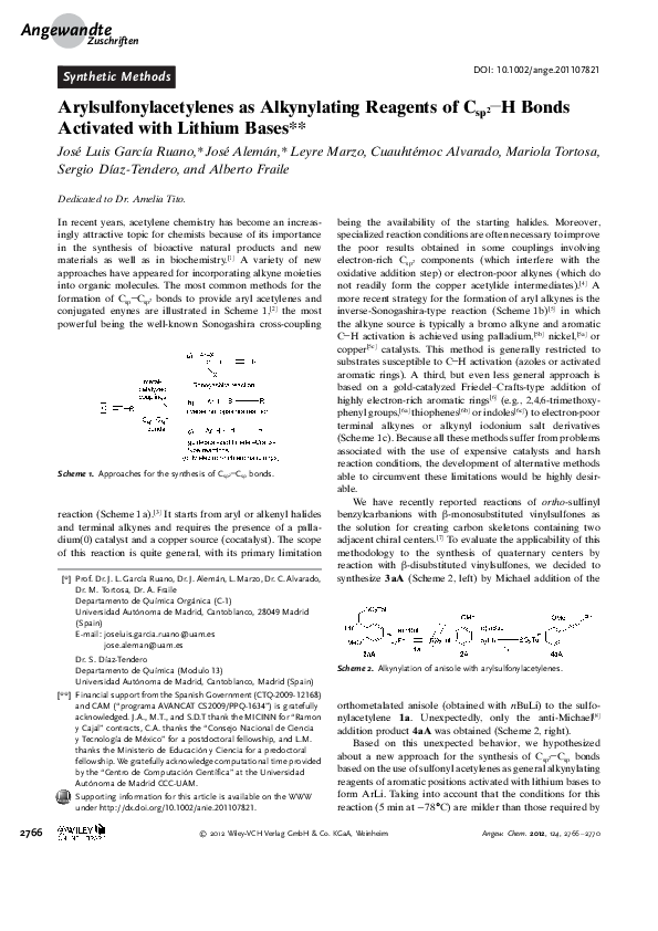 (PDF) Arylsulfonylacetylenes as alkynylating reagents of Csp2-H bonds activated with lithium bases
