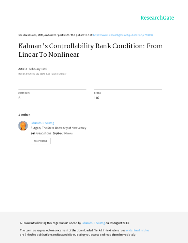 (PDF) Kalman s controllability rank condition: from linear to nonlinear
