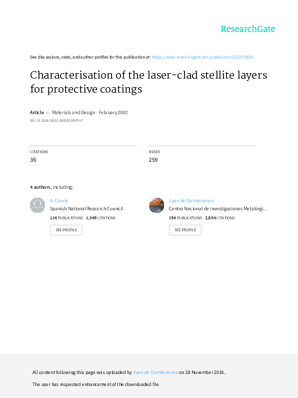 (PDF) Characterisation of the laser-clad stellite layers for protective ...