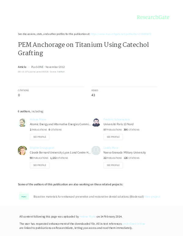 (PDF) PEM Anchorage on Titanium Using Catechol Grafting
