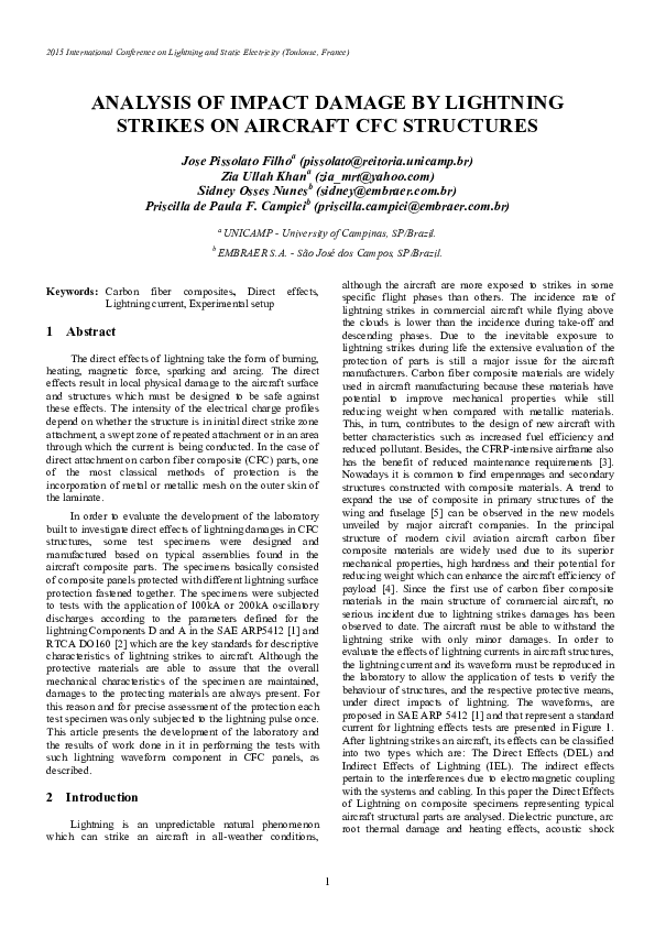 (PDF) ANALYSIS OF IMPACT DAMAGE BY LIGHTNING STRIKES ON AIRCRAFT CFC ...