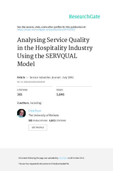 (PDF) Analysing service quality in the hospitality industry using the ...