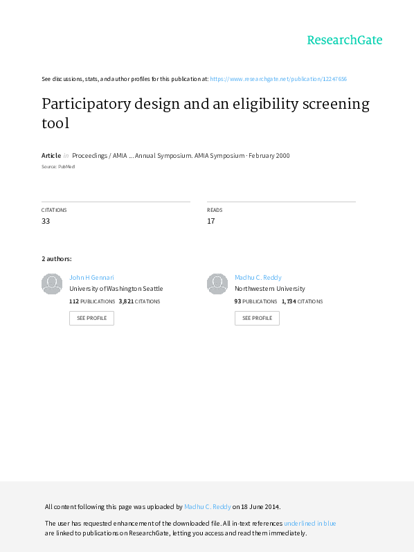(PDF) Participatory design and an eligibility screening tool