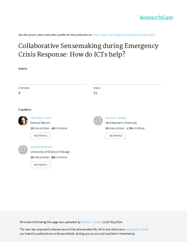 (PDF) Collaborative Sensemaking during Emergency Crisis Response: How do ICTs help?