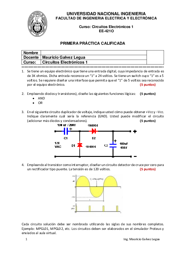 (PDF) UNIVERSIDAD NACIONAL INGENIERIA FACULTAD DE INGENIERIA ELECTRICA Y ELECTRÓNICA Curso ...